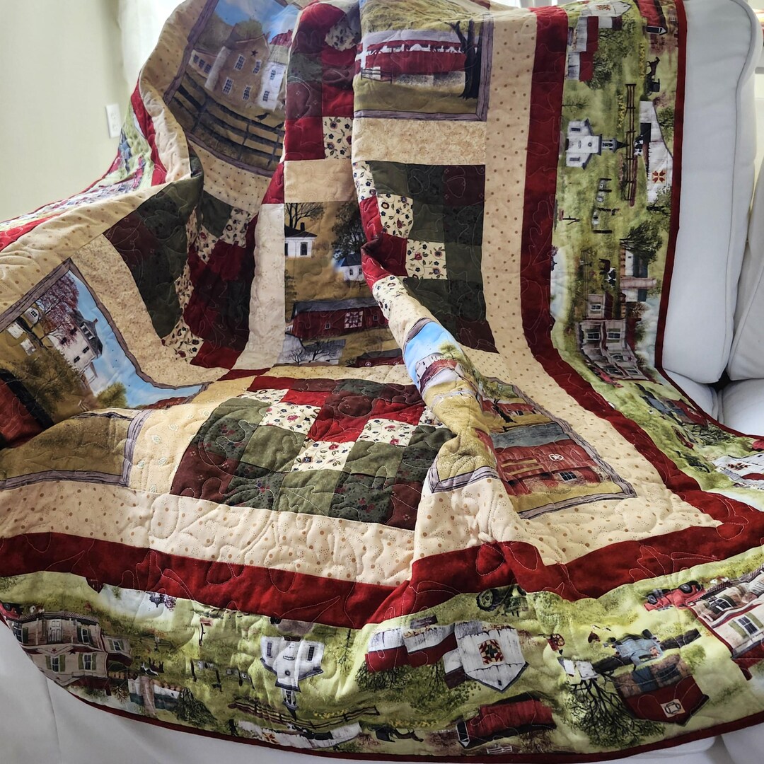 Country Farmhouse Patchwork Quilt – Handmade With Covered Bridges and ...
