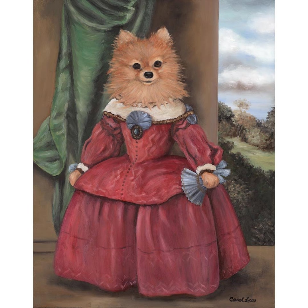 Pomeranian Art, Prints, Lady Pom Pom, Funny Pet Gift, Dogs in Clothes ...
