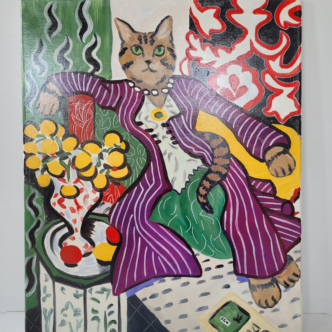 Tiger Cat Painting, Cat Wall Art, Tabby Cat Oil Portrait, Henri Matisse ...
