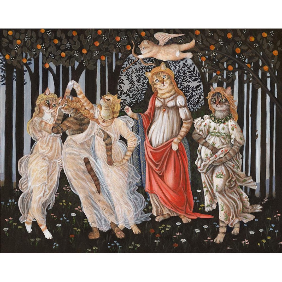 Mythological Cat Original Painting, Oil on Canvas, "primavera Kitties ...
