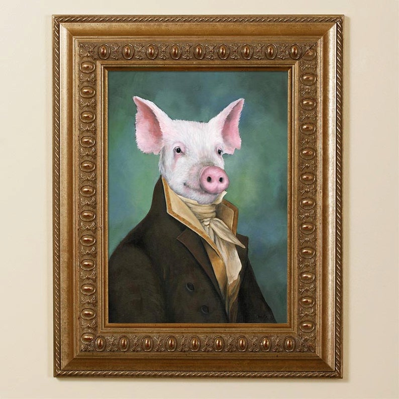 Pig Canvas Art Prints, Mister Piggy, Pig Gifts, Vintage Pig in Clothes ...