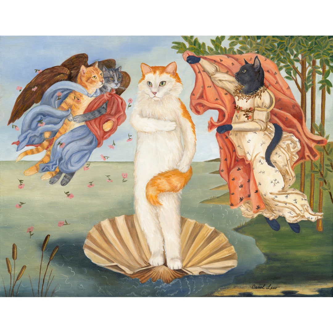 Birth of Venus Kitty Print, Goddess Venus Cat, Whimsical Cat Art ...