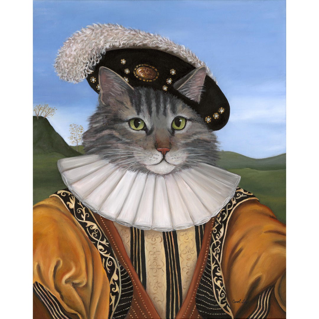 Tabby Cat Art Print, "tudor Tabby", Cat Themed Gifts, Crazy Cat Lady ...