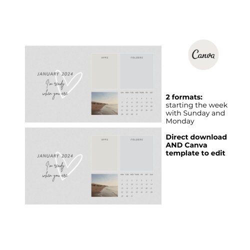 EDITABLE January 2024 Desktop Wallpaper, 2024 Calendar Organizer ...