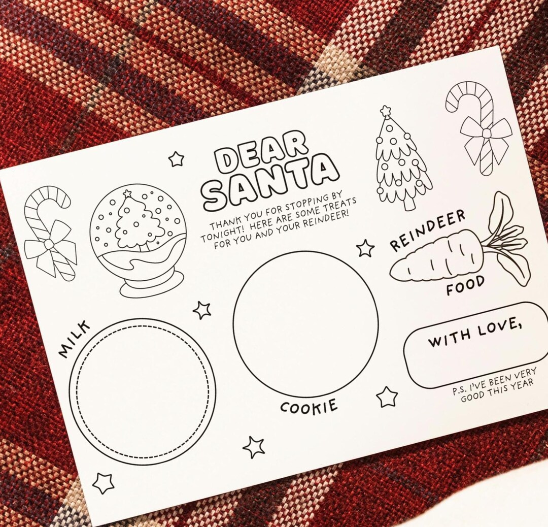 Milk and Cookies for Santa Printable Placemat, Santa Coloring Placemat ...