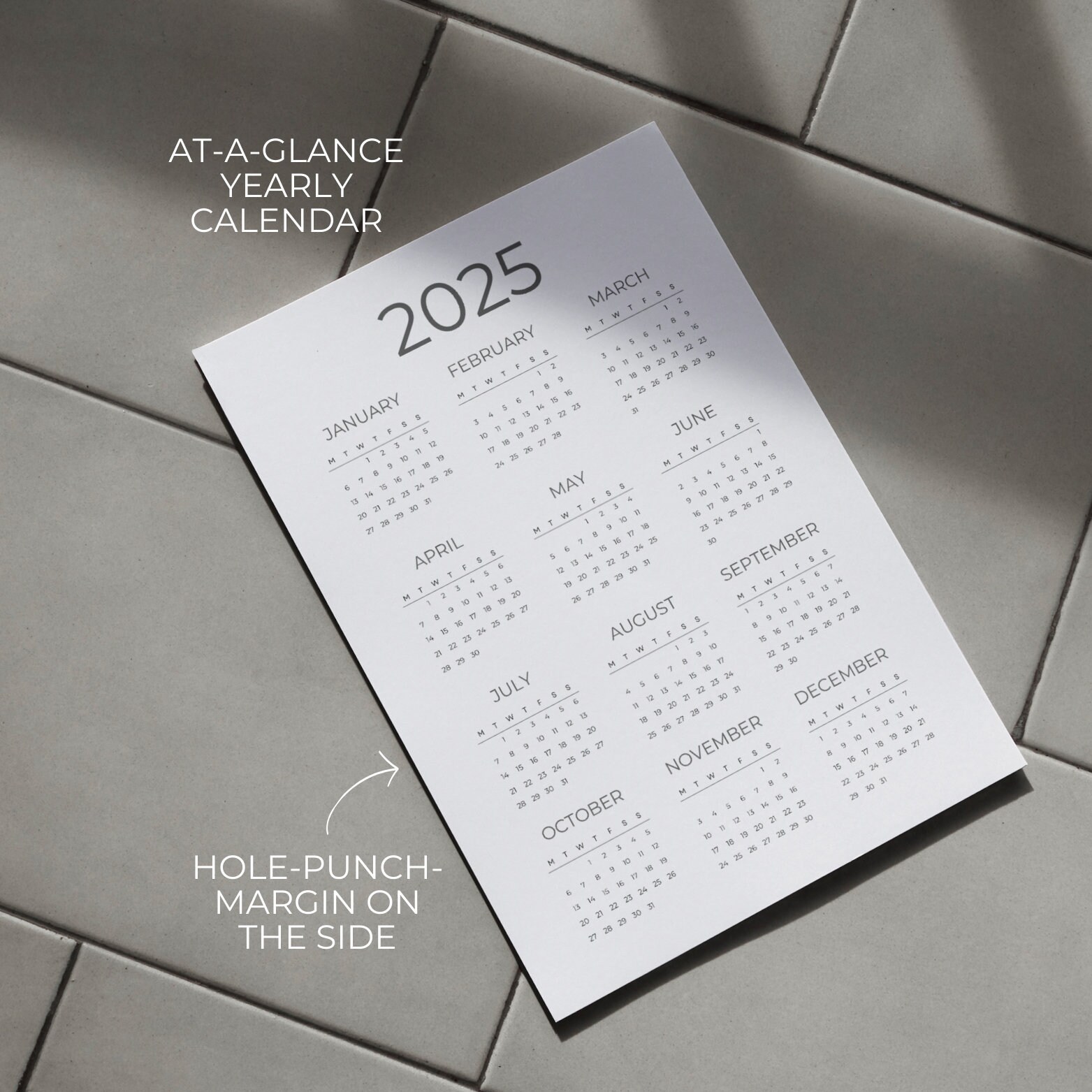 2025 Printable Calendar, 2025 Yearly Calendar, Year at A Glance ...