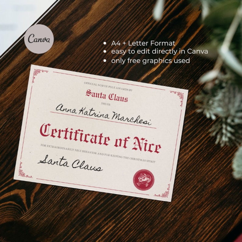 Editable Santa Claus Official Nice List Certificate - Etsy
