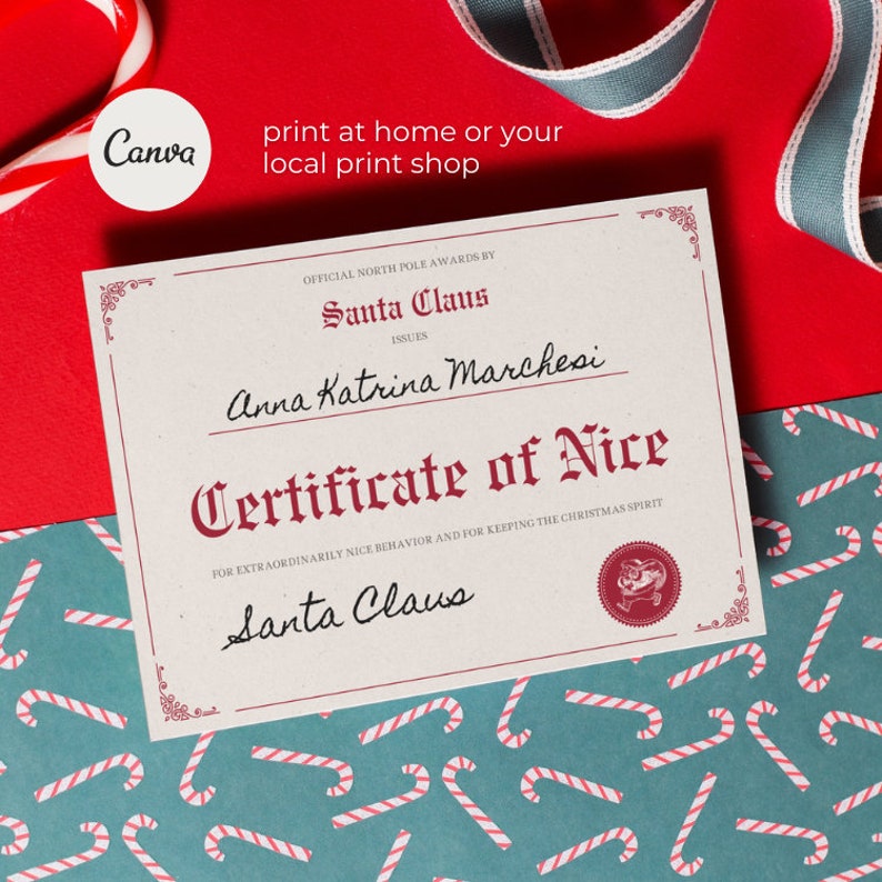Editable Santa Claus Official Nice List Certificate - Etsy
