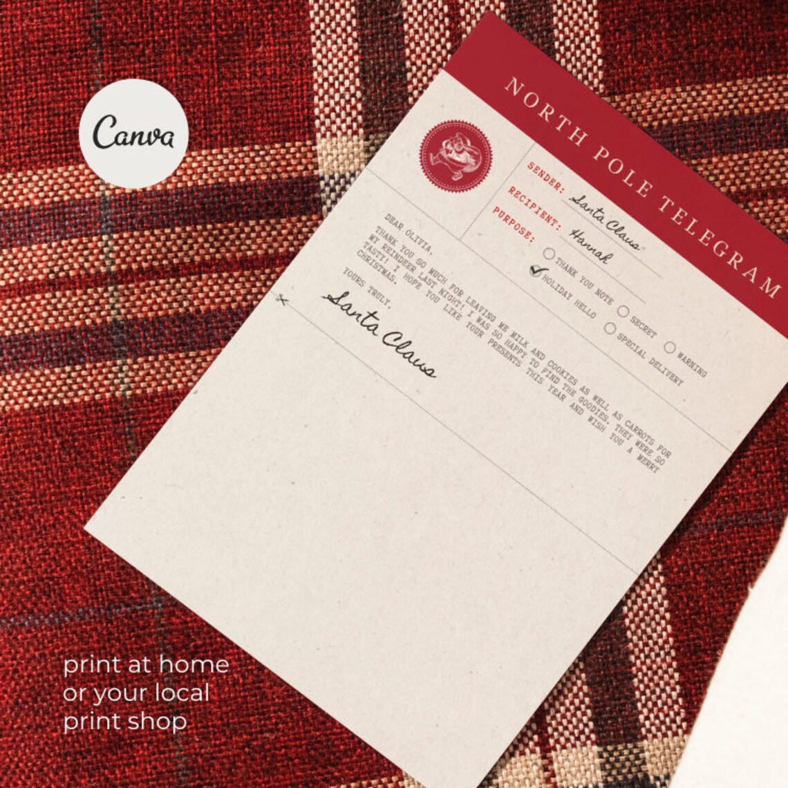 Editable Telegram Letter From Santa Claus | Printable Christmas Letter ...