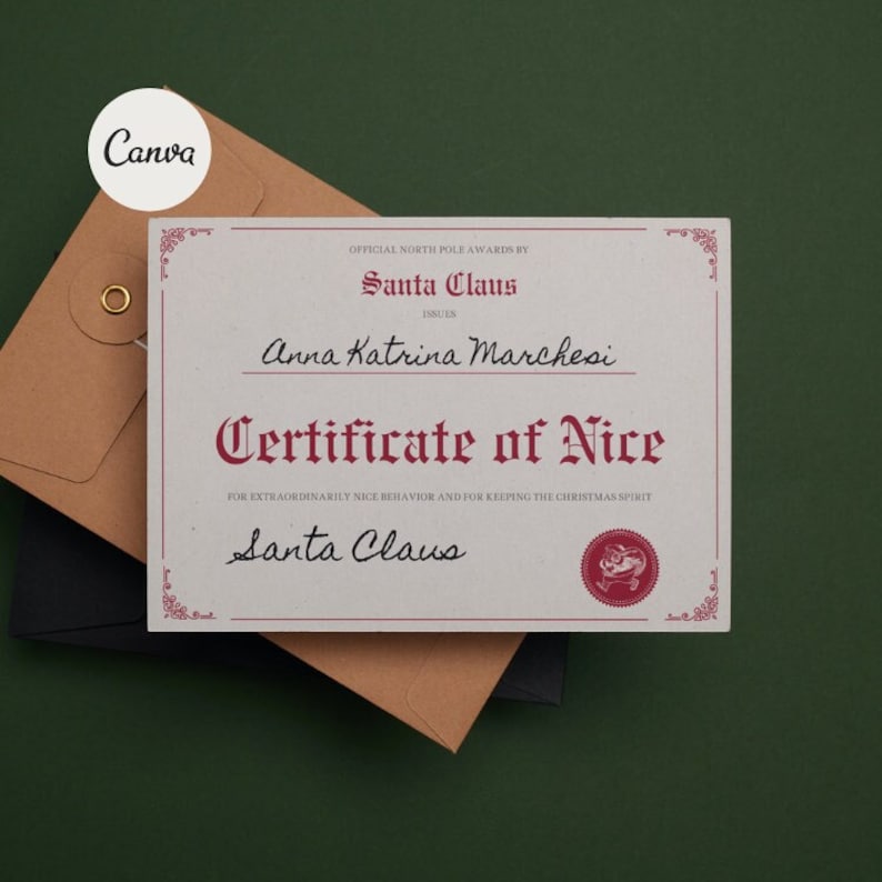 Editable Santa Claus Official Nice List Certificate - Etsy