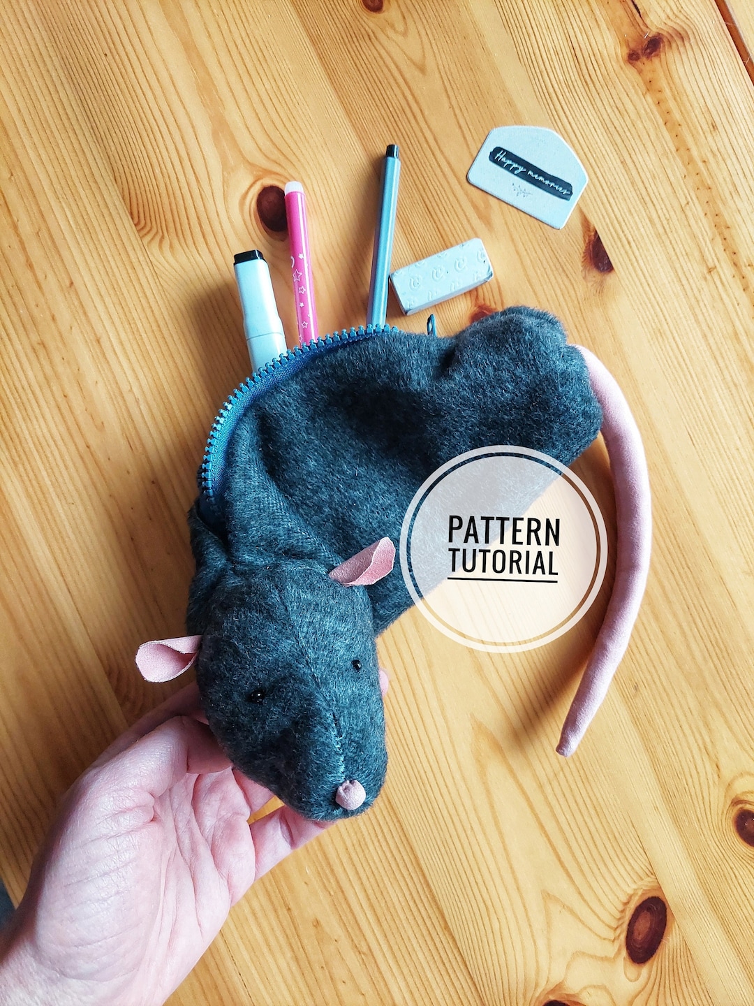 Rat Pencil Case Sewing Pattern: DIY Stuffed Mouse Tutorial (PDF Pattern ...