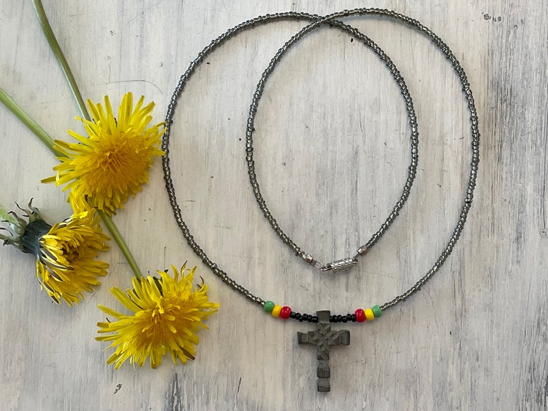Ethiopian Stone Orthodox Coptic Cross Rasta Beaded Necklace : - Etsy