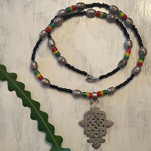 Ethiopian Metal Orthodox Coptic Cross Rasta Beaded Necklace : - Etsy