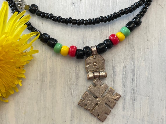 Ethiopian Metal Orthodox Coptic Cross Rasta Beaded Necklace : | Etsy