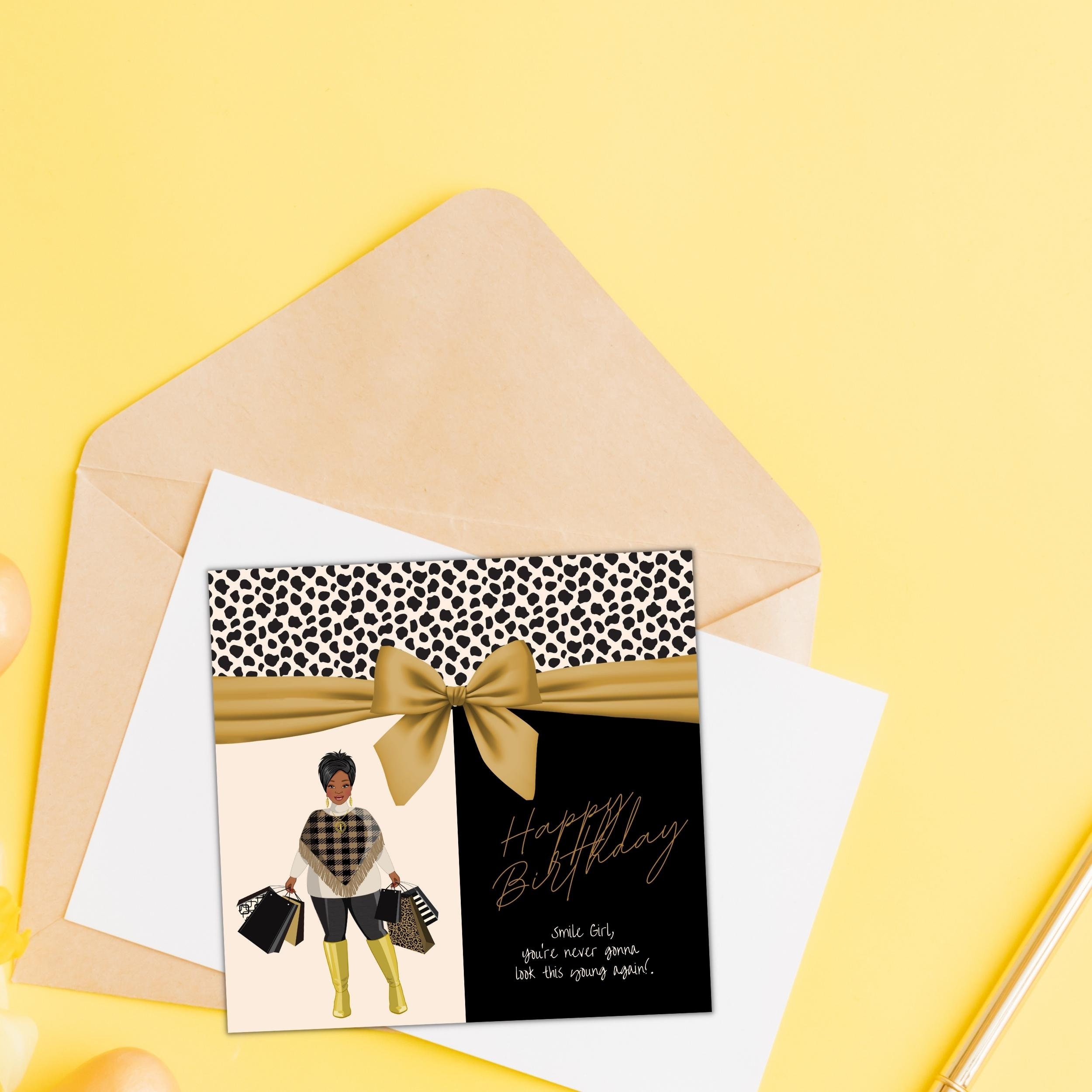 Printable Happy Birthday Bookworm Card Black Woman Instant Download 5x5 ...