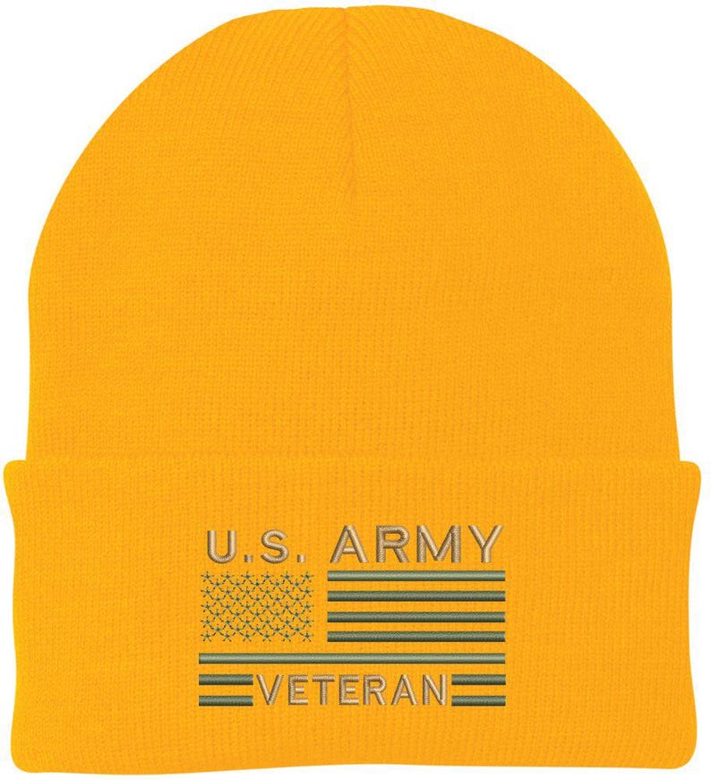 US Army Veteran USA Flag Embroidered Beanie Warm Knit Military Vet ...