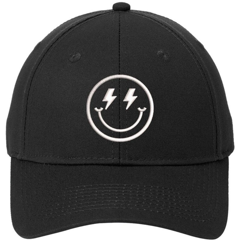 Smiley Face With Lightening Eyes Emojis Embroidered Baseball Cap ...