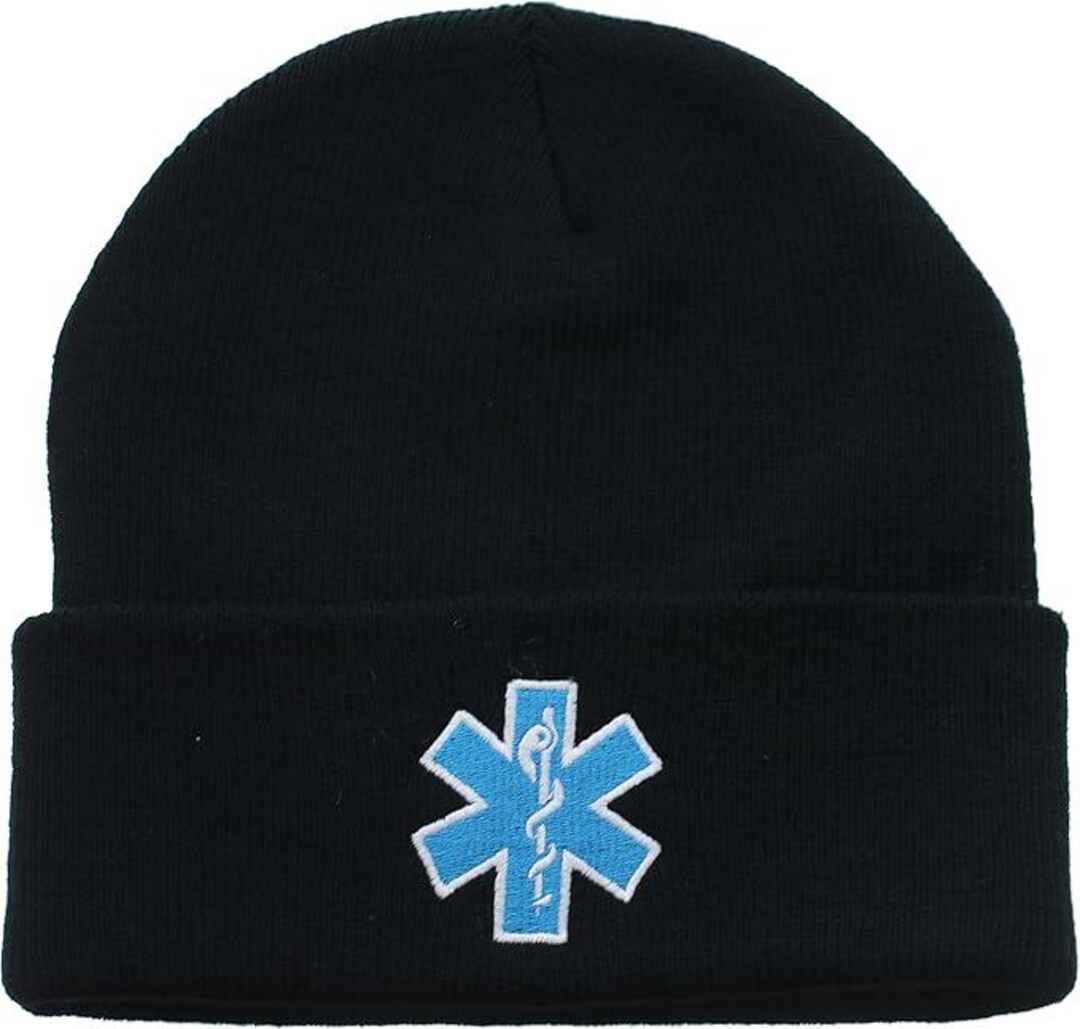 Black EMS EMT Emergency Medical Star of Life Knit Winter Acrylic Watch ...