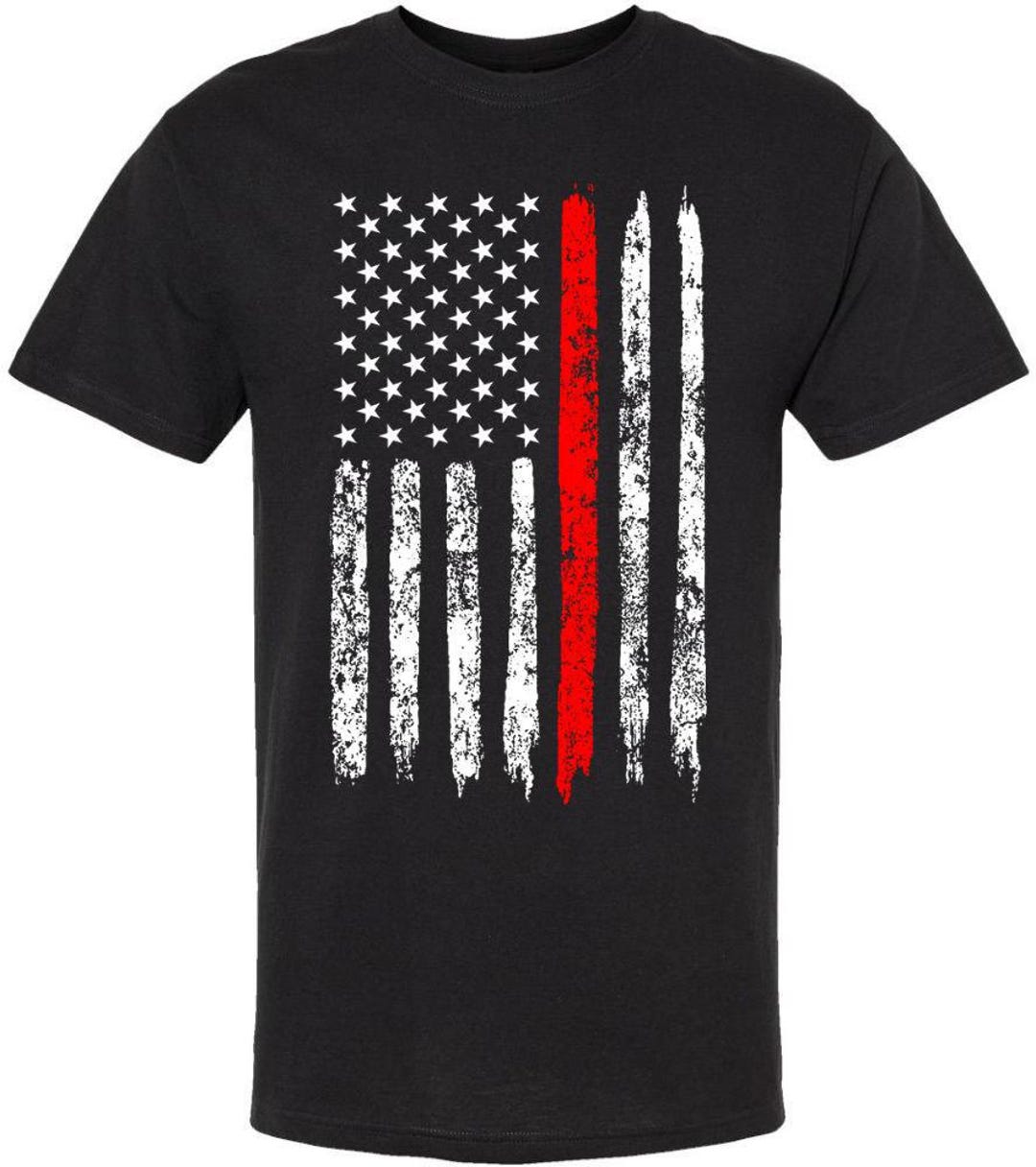 USA Thin Line Distressed American Flag Printed Black T-shirt Patriotic Short Sleeve Tee for Men ...