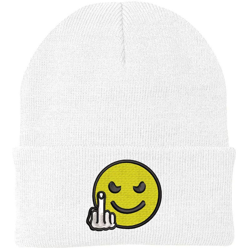 Angry Middle Finger Face Embroidered Beanie Funny Furious Grumpy ...