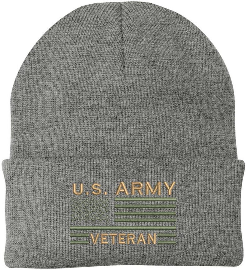 US Army Veteran USA Flag Embroidered Beanie Warm Knit Military Vet ...