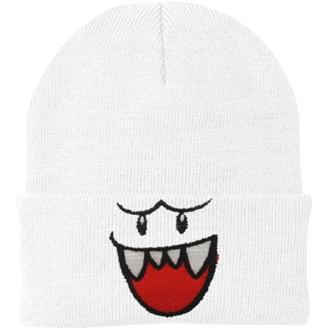 Mario Ghost Face Anime Halloween Embroidered Knit Hat Soft Warm Arcylic ...