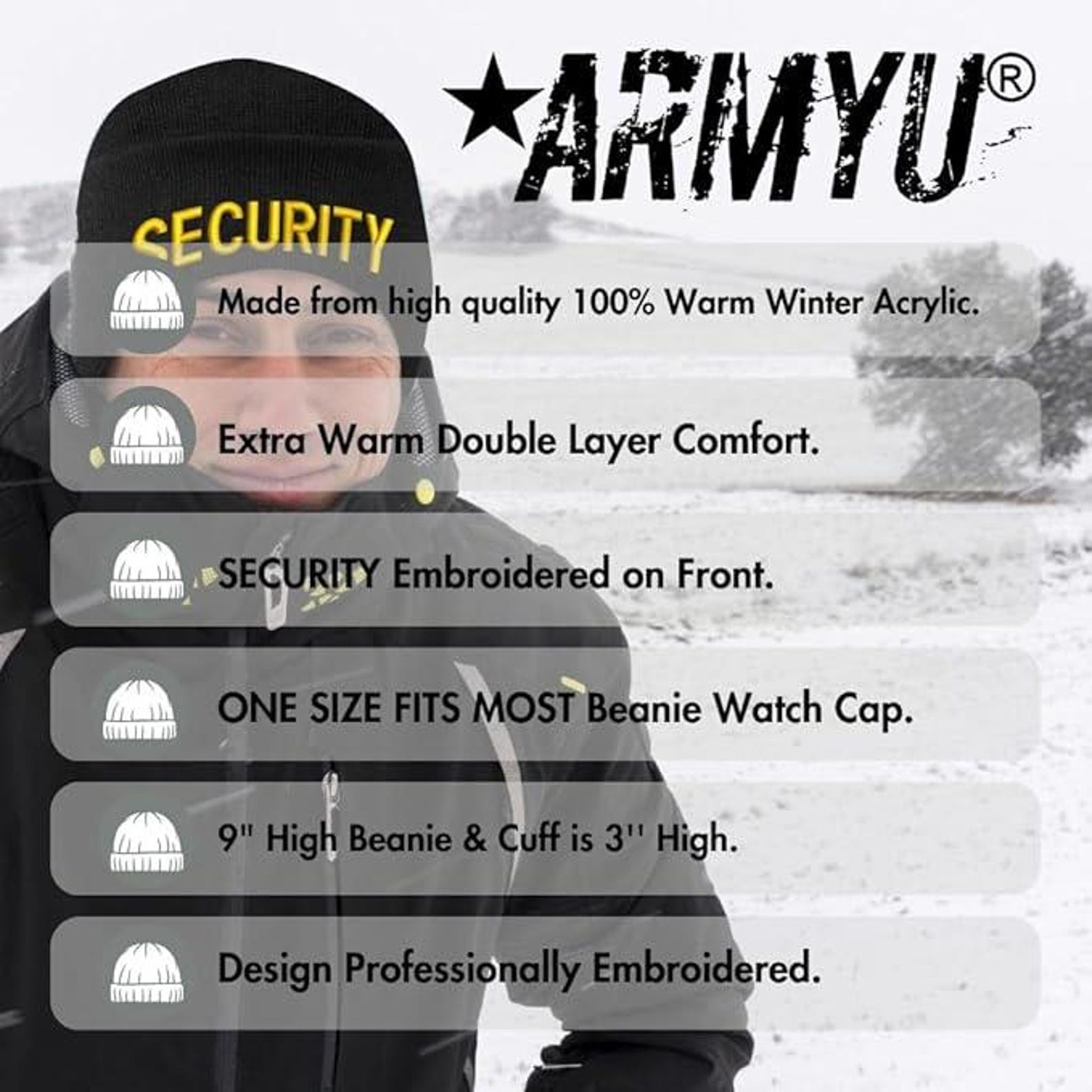 Army Universe Security Embroidered Beanie Warm Winter Watch Cap ...