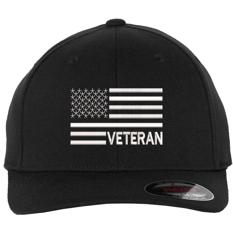 US Army Veteran American Flag Embroidered Flex Fit Hat USA Army Navy ...