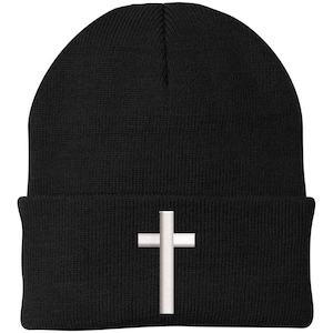 Religious Christian Cross Logo Embroidered Beanie Acrylic Soft Warm ...