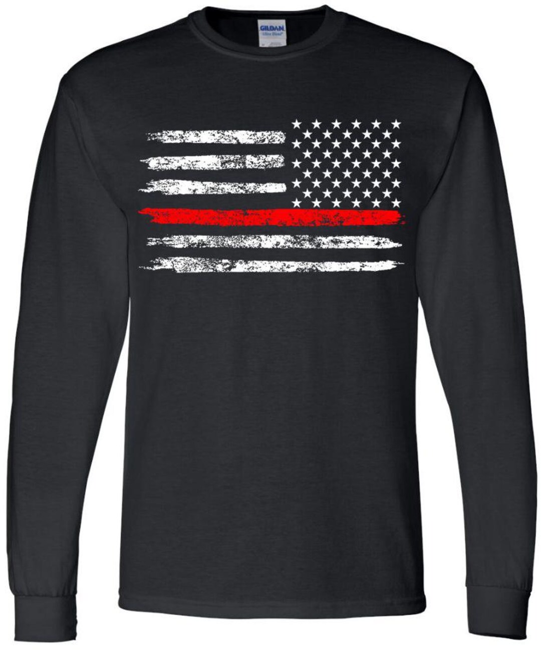 USA Thin Line Distressed Flipped American Flag Printed Black T-shirt Patriotic US Long Sleeve ...