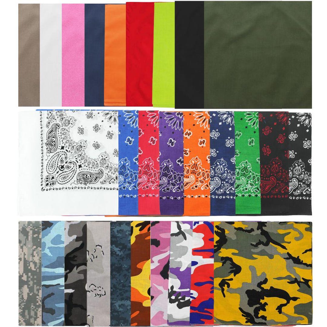 Cotton Bandanas: Assorted Paisley, Camo, Solid Colors (12 Pack) - Etsy