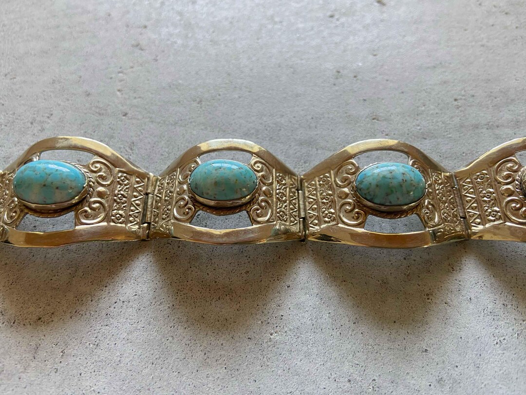Vintage Taxco Sterling Silver Bracelet With Turquoise Cabochons Hecho ...