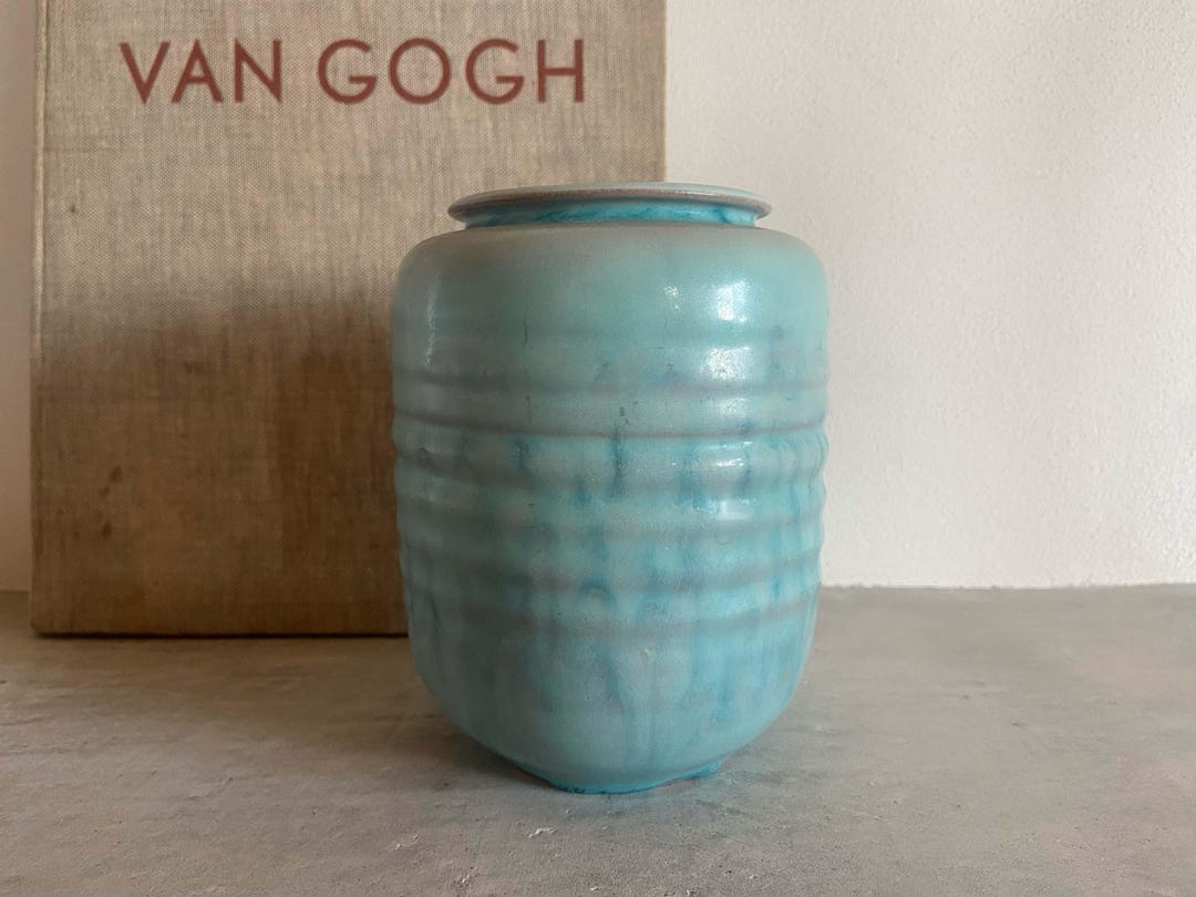 Mobach Utrecht Vase Aqua Blue Glaze, Dutch Pottery, Handmade Ceramic ...