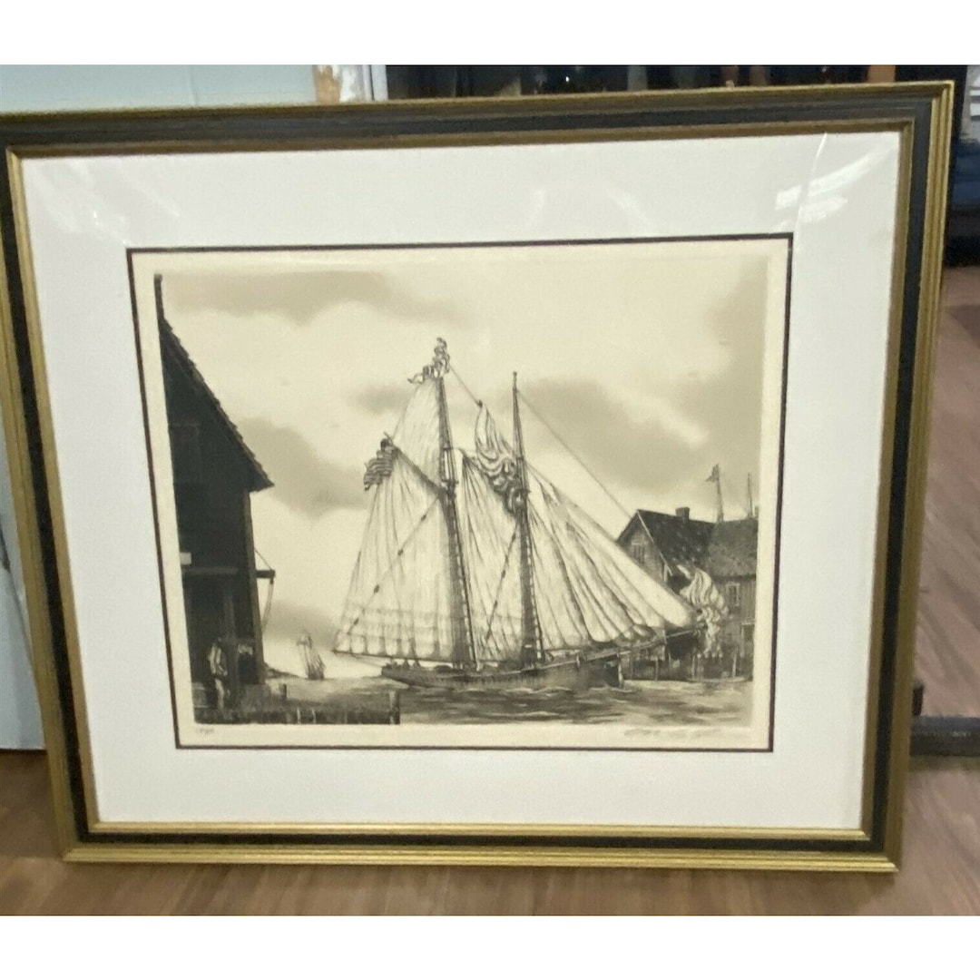 Allan Jay Gaines Framed Print Schooner Ship Harry L Beldon 1980 Dated ...