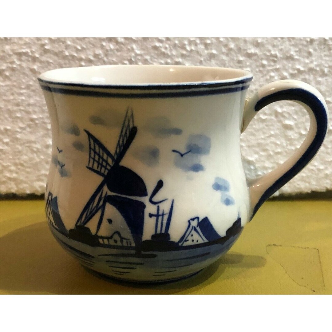 Vintage Delft Blue Coffee Cup Holland Hand Painted Windmill Floral Tea ...