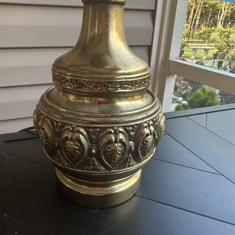 Mid Century Ornate Metal Brass Table Lamp Vintage Maximalist Hollywood ...