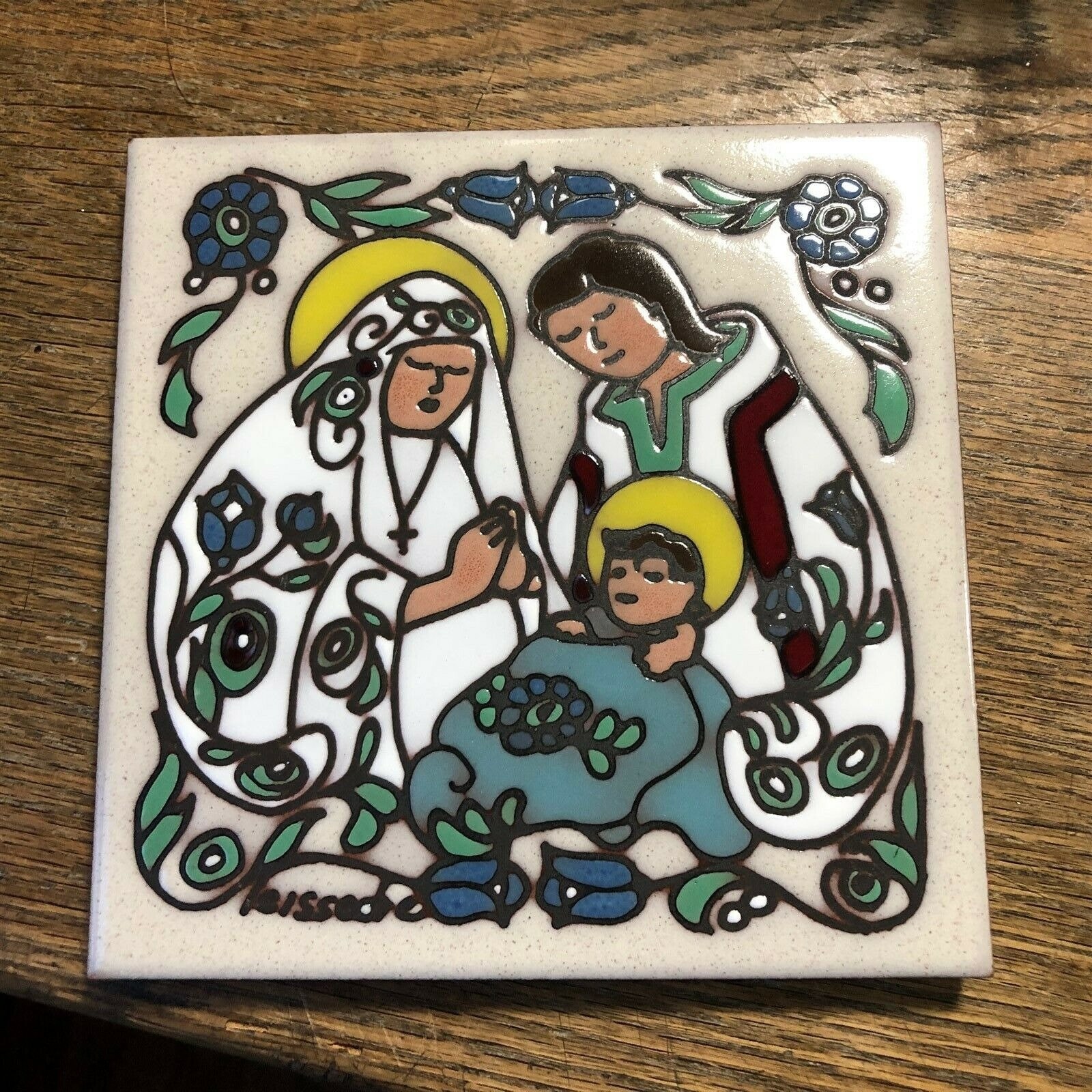 Cleo Teissedre Pottery Tile Coaster Trivet Wall Decor Nativity Holy ...