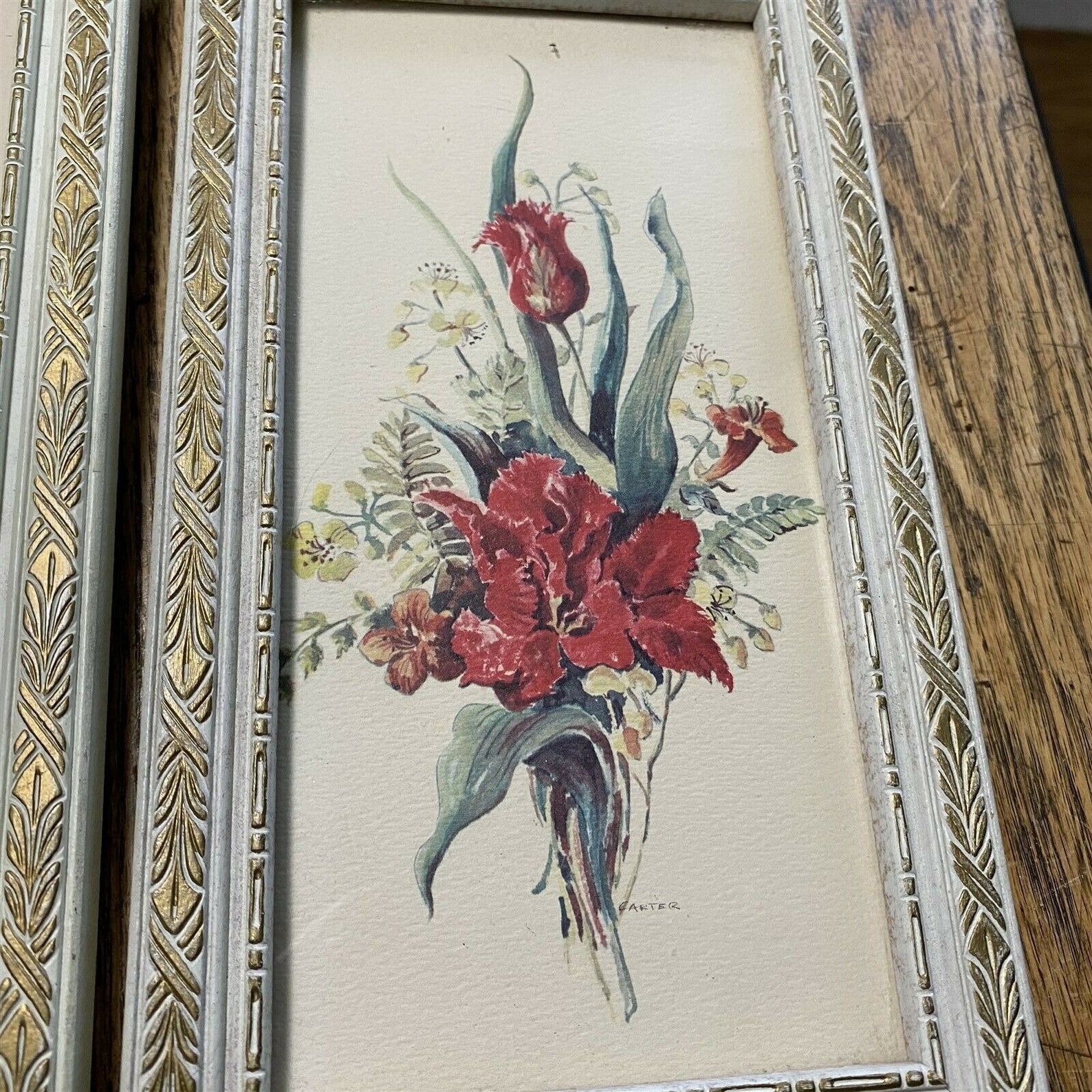 Vintage Framed Reliance Prints Floral Flowers Cream Gold Glam Hollywood ...