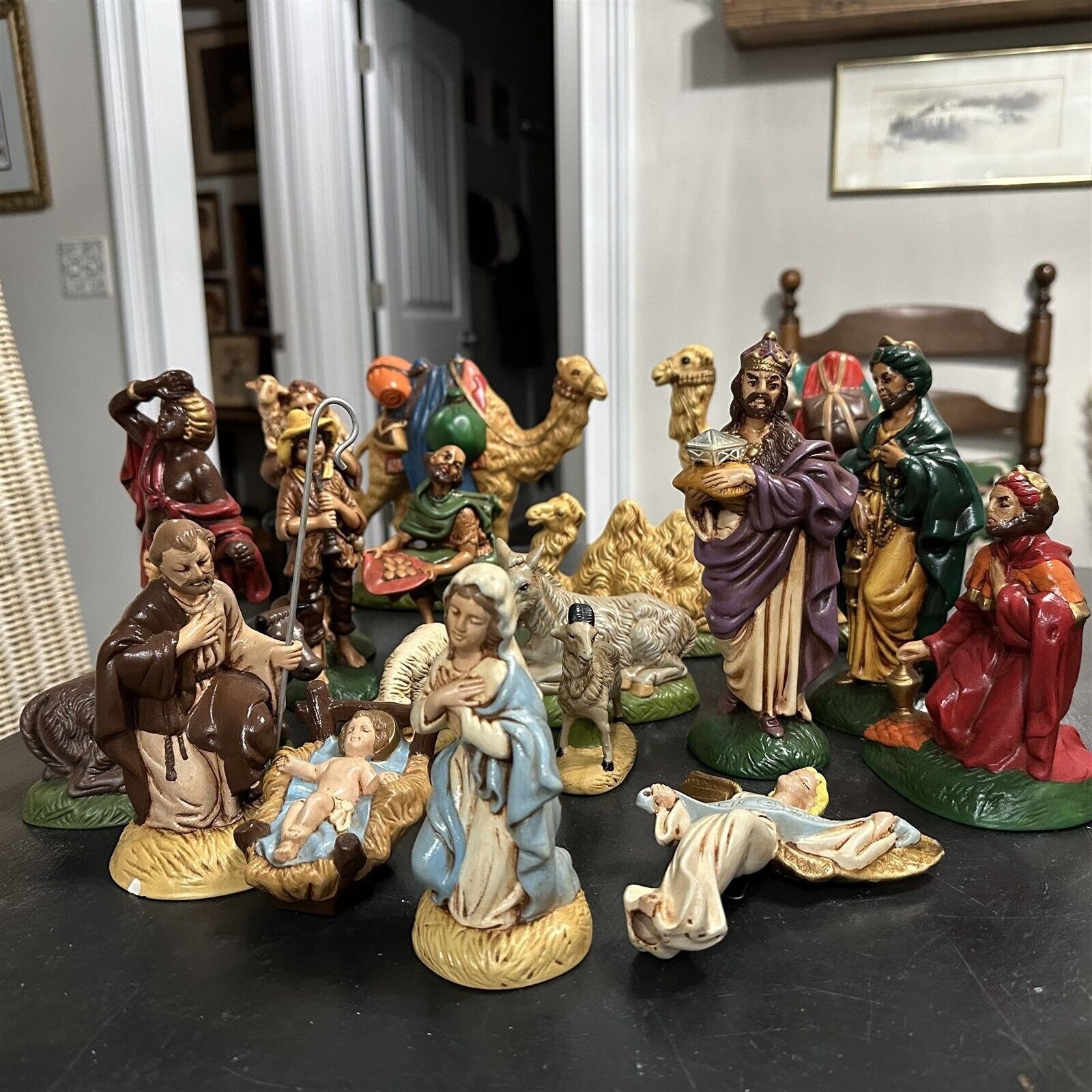 Vintage Nativity Set Ceramic Atlantic Mold 19 Pieces Colorful Christmas ...