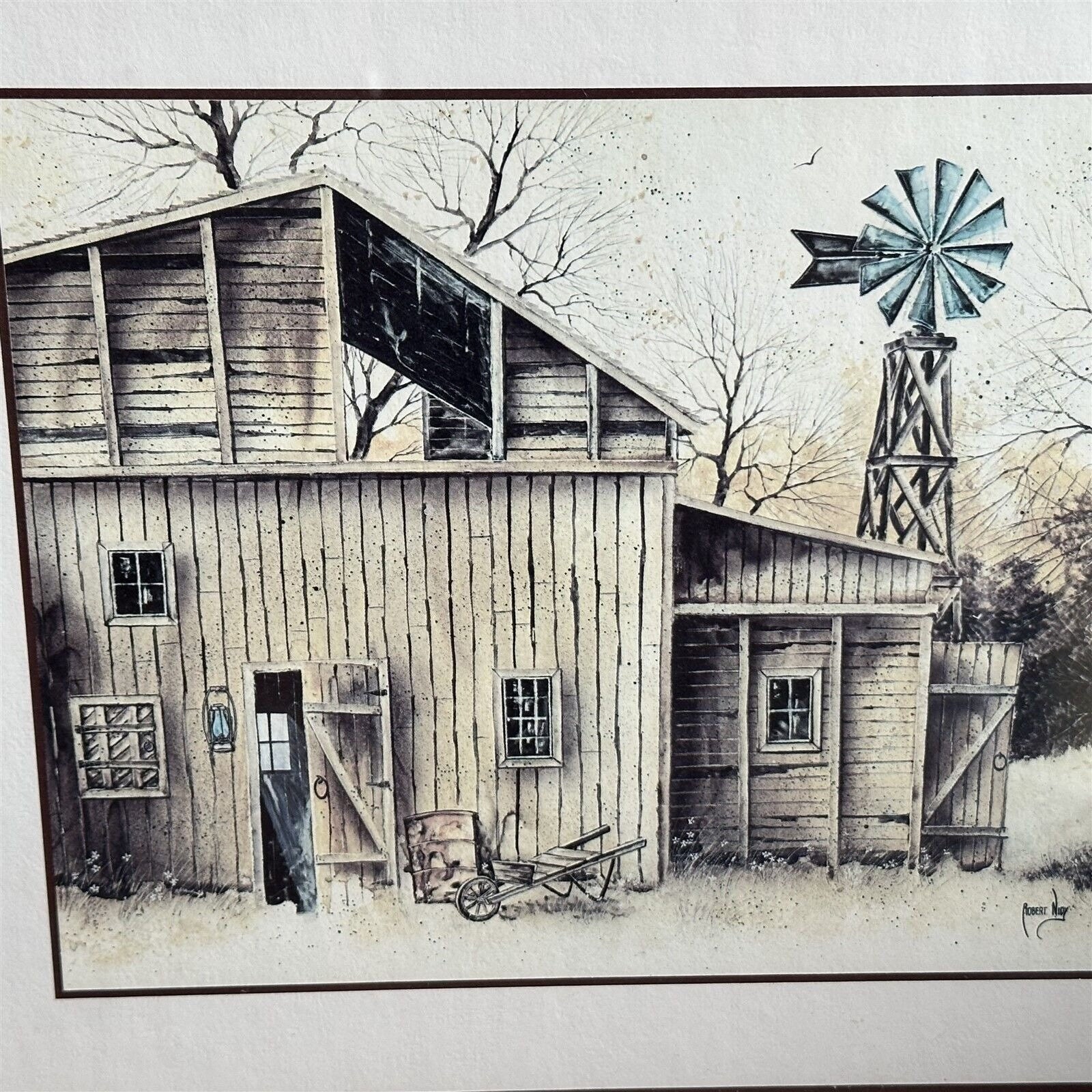 Vintage Robert Nidy Prints (2) Old Country Barn Wood Frame Under Glass ...