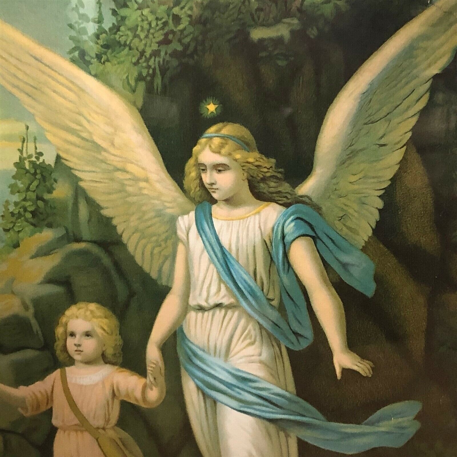 Vintage the Holy Guardian Angel Print Child Snake Serpent German ...