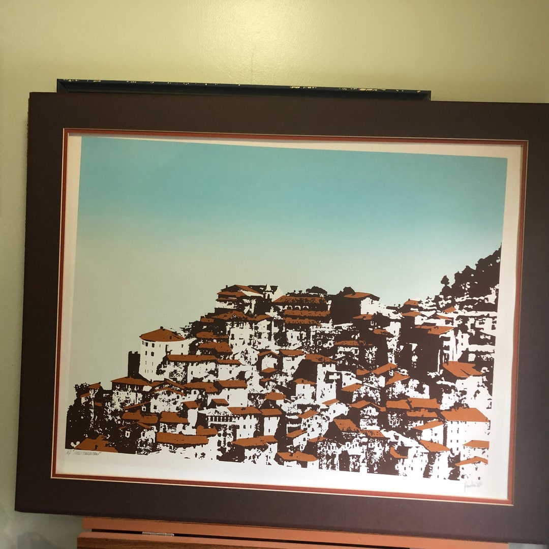 Signed Ponko Artist Proof Print Mediterranean Hillside Brown Vintage 70 ...