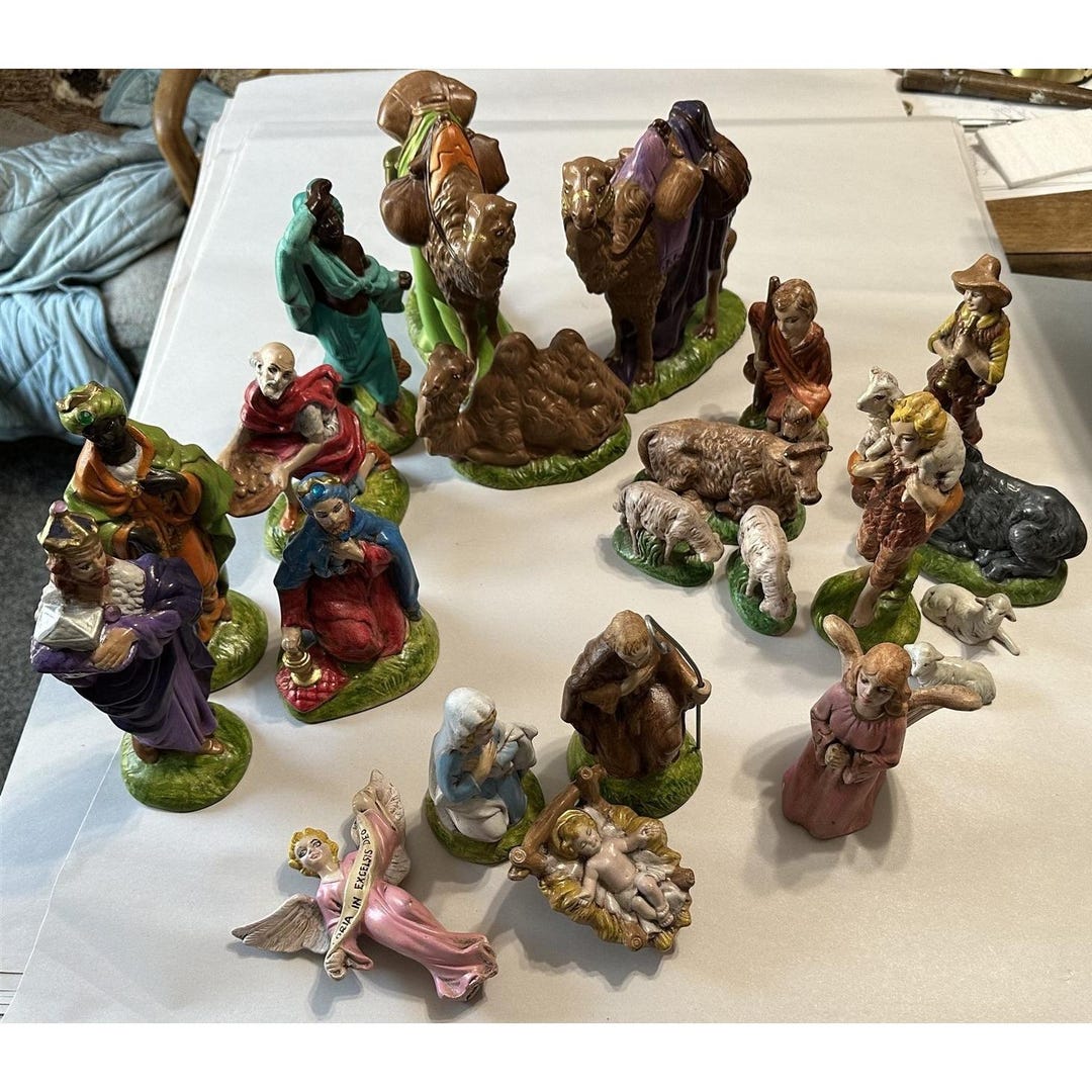 Vintage Atlantic Mold Nativity Set Ceramic 22 Pieces Colorful Farmhouse ...