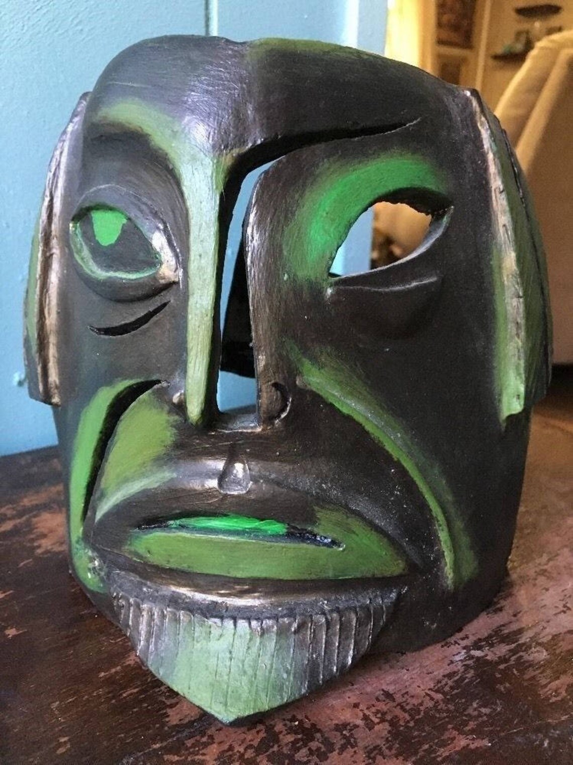 Handmade Pottery Mask Tiki Face Candleholder/sculpture Green - Etsy