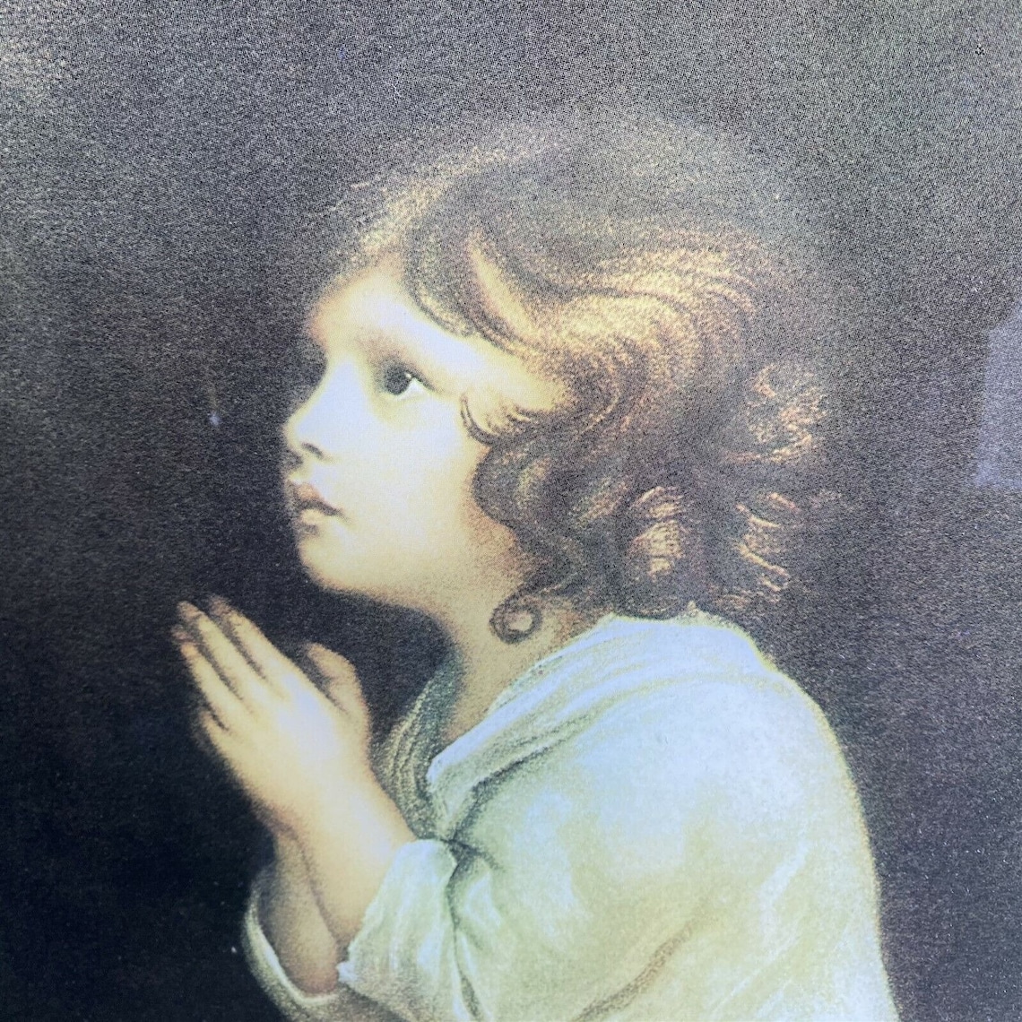 Infant Samuel in Prayer Metal Frame Vintage Print Praying Convex Glass ...