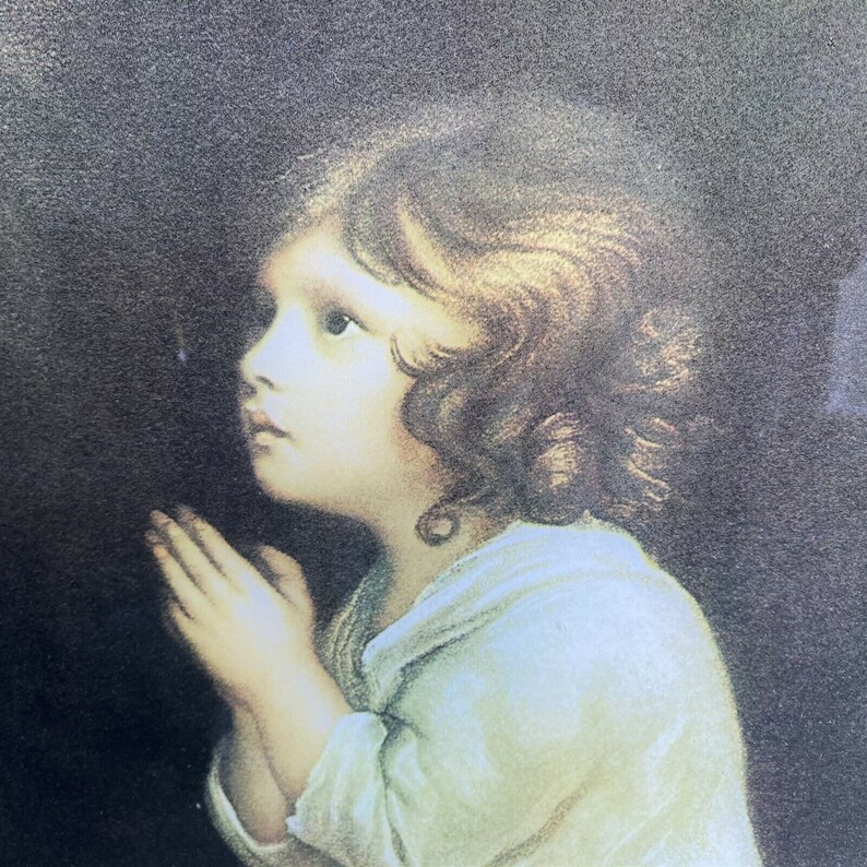 Infant Samuel in Prayer Metal Frame Vintage Print Praying Convex Glass ...