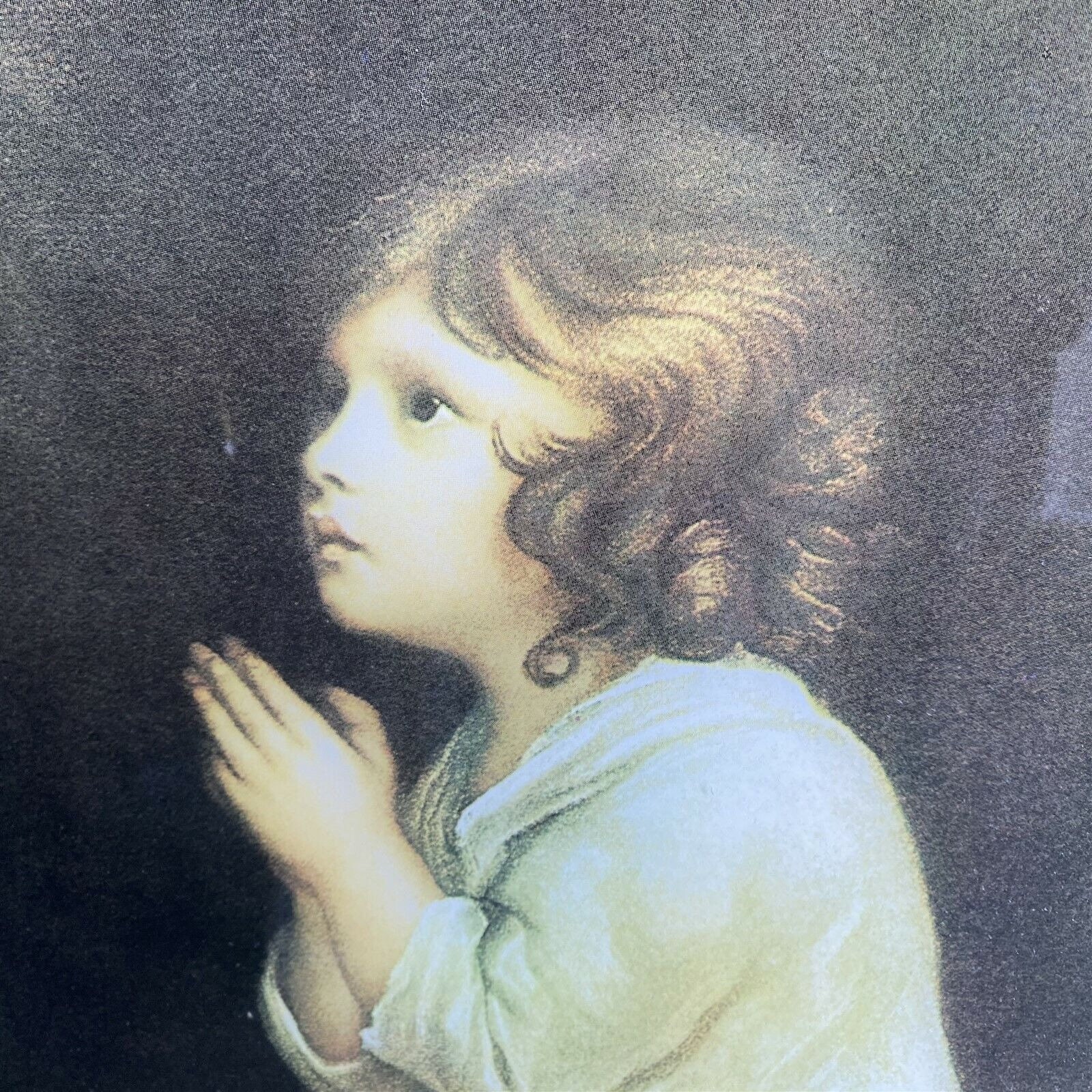 Infant Samuel in Prayer Metal Frame Vintage Print Praying Convex Glass ...