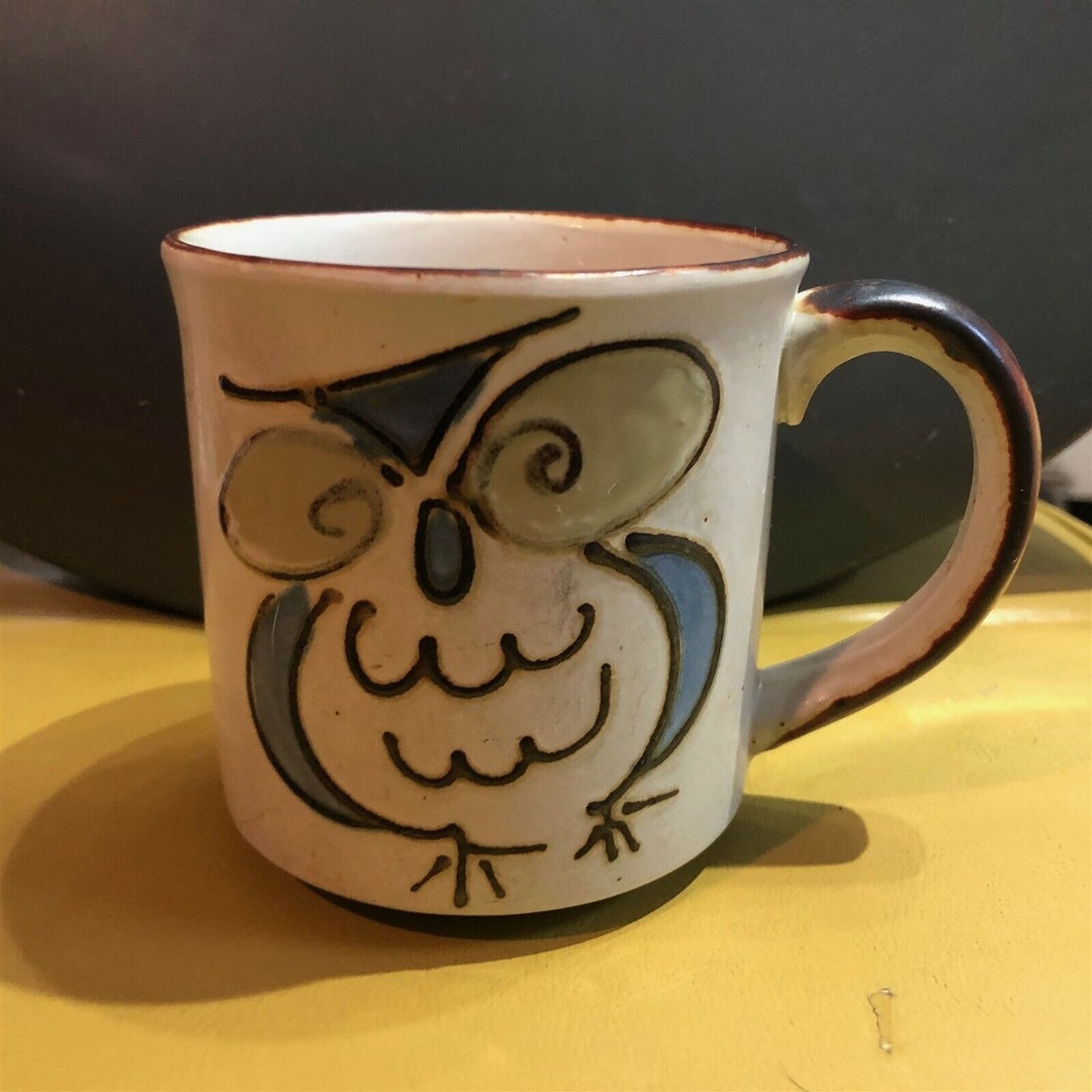 Vintage Owl Pottery Mug Mod Abstract Design - Etsy