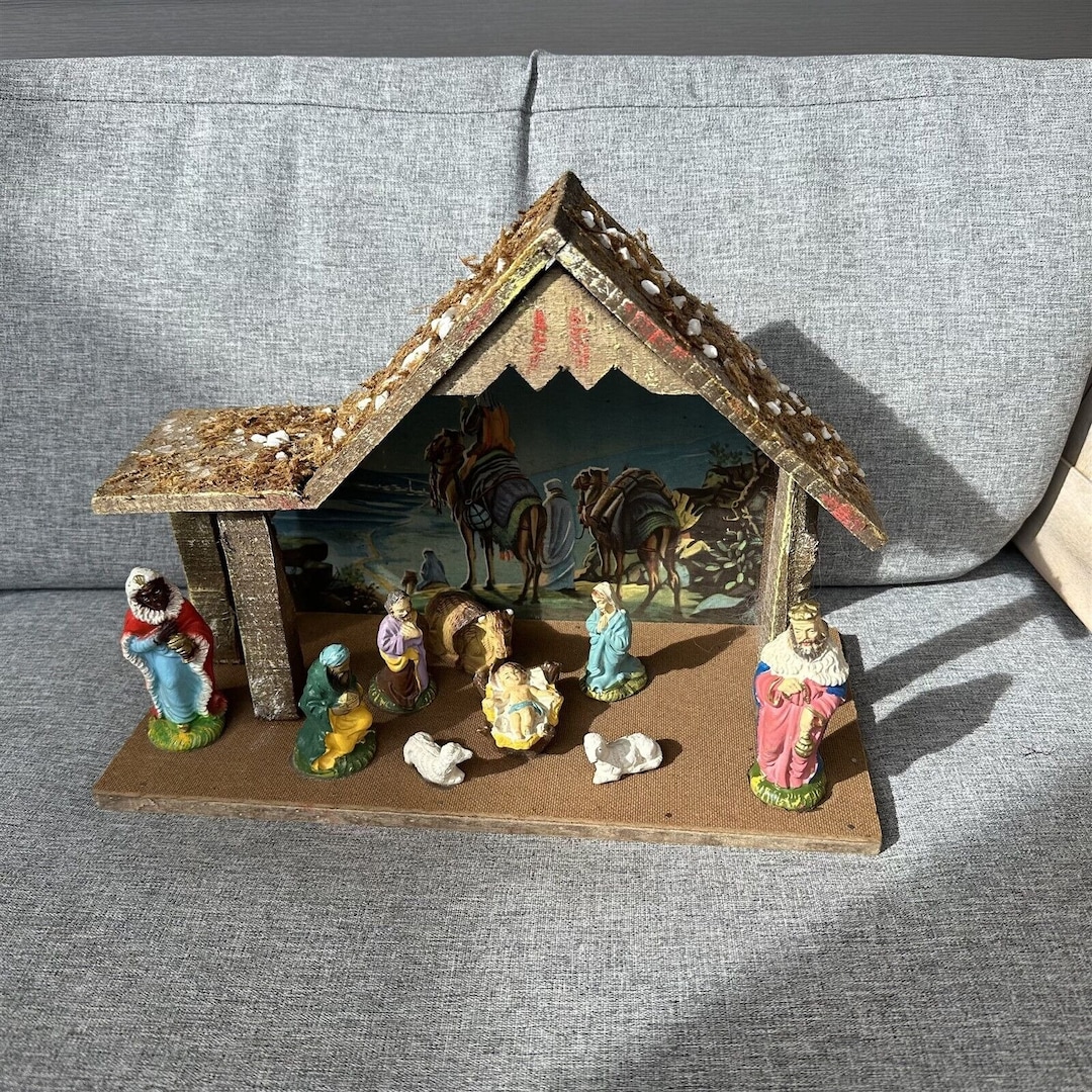 Vintage Nativity Creche Wood Made in Italy With 9 Figures Rustic - Etsy