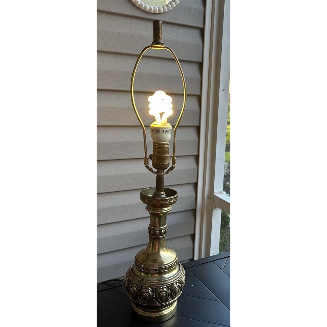 Mid Century Ornate Metal Brass Table Lamp Vintage Maximalist Hollywood ...